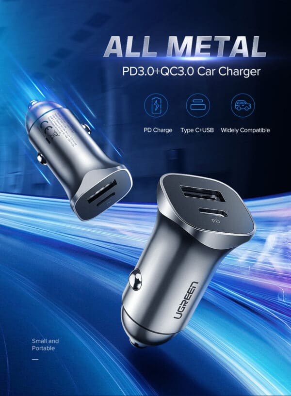 Ugreen Billader USB-C PD 30W & USB-A QC 3.0 - Dobbel Hurtiglading for ...