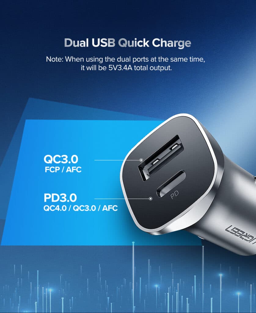 Ugreen Billader USB-C PD 30W & USB-A QC 3.0 - Dobbel Hurtiglading for ...