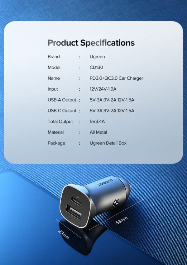 Ugreen Billader USB-C PD 30W & USB-A QC 3.0 - Dobbel Hurtiglading for ...